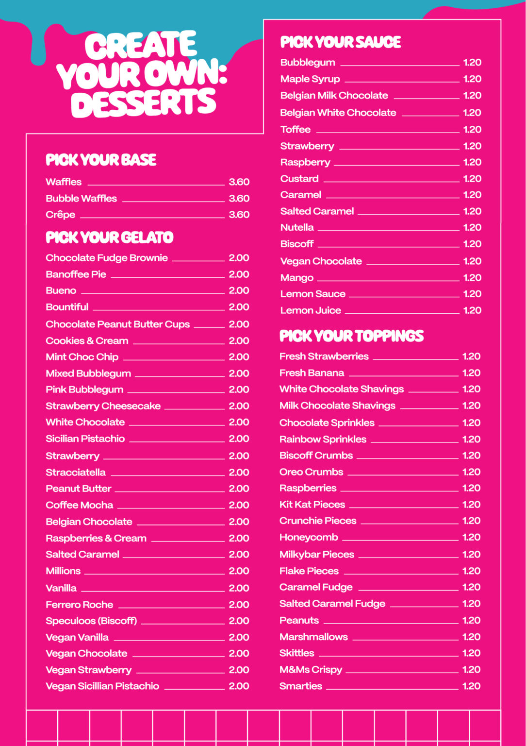 Our Menu - THE SWEET SPOT