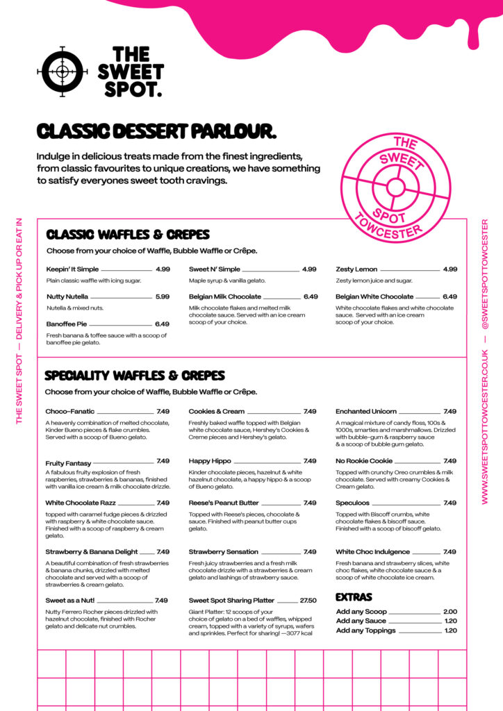 Our Menu - THE SWEET SPOT